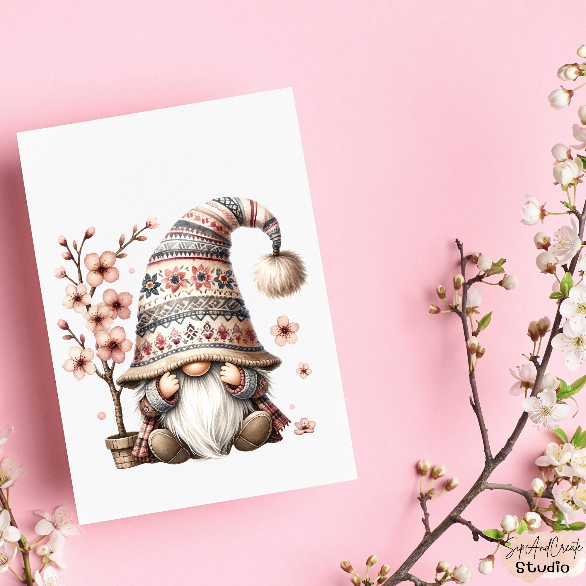 Boho Gnome Garden Clipart, Spring Watercolor Digital Download, Floral ...