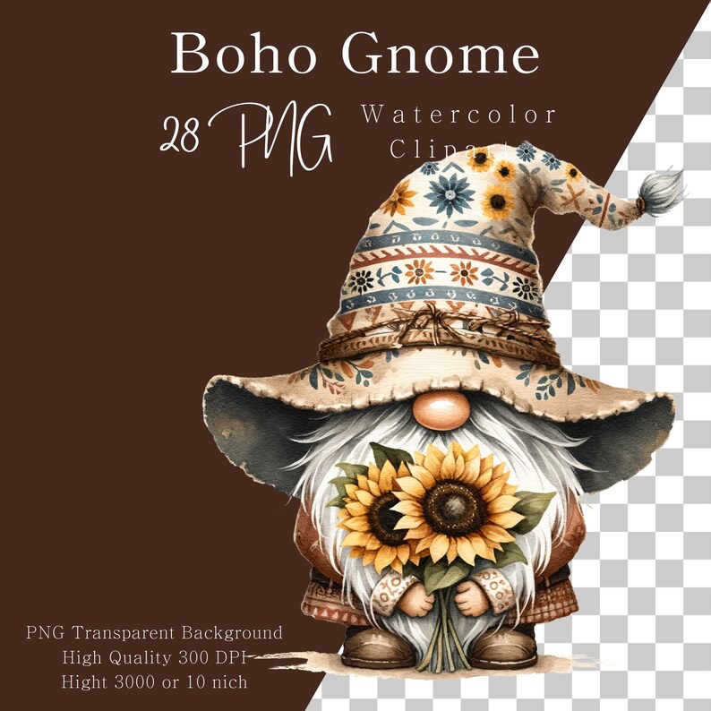 Boho Gnome Garden Clipart, Spring Watercolor Digital Download, Floral ...