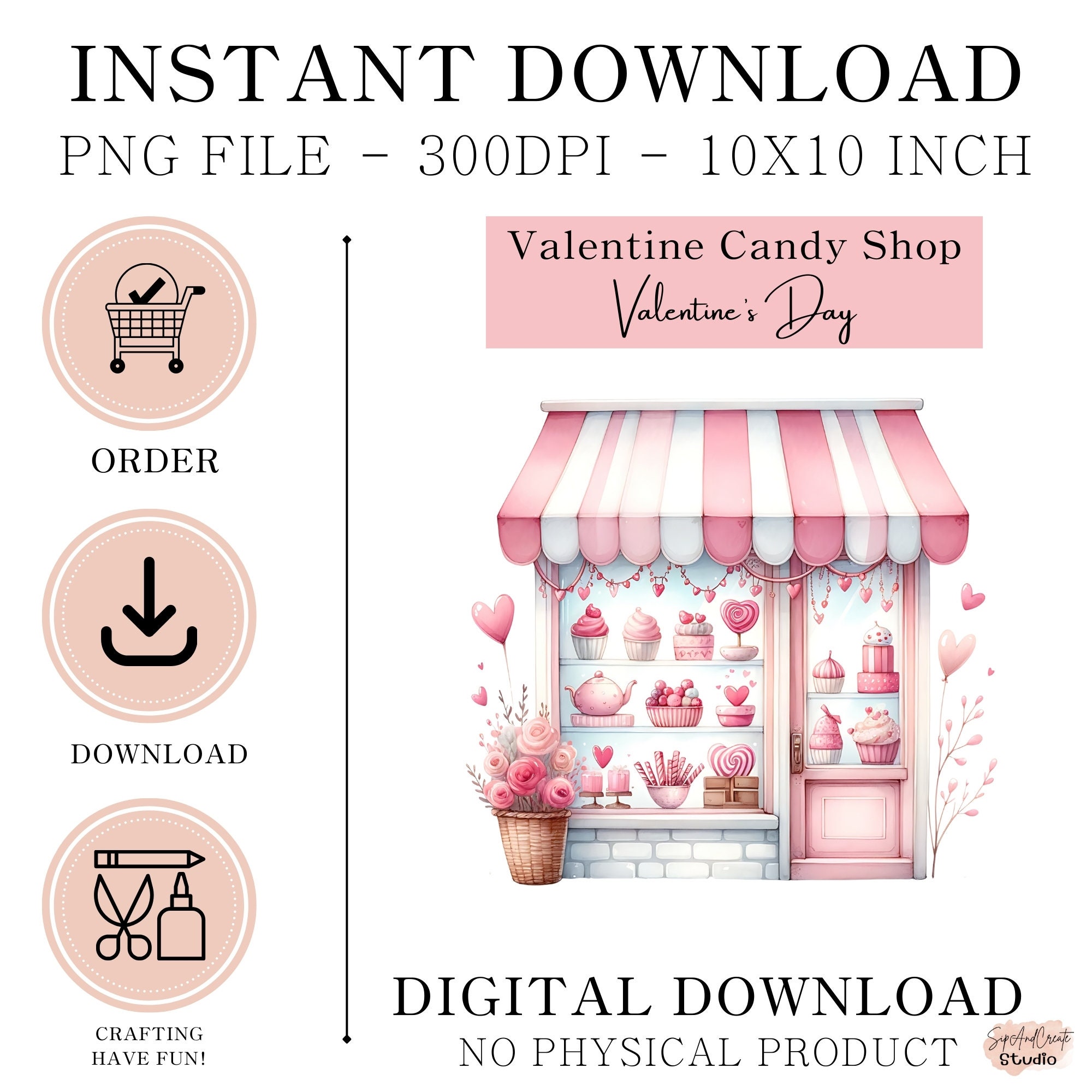 Valentine Candy Shop Watercolor Clipart: Heart Love PNG (digital ...