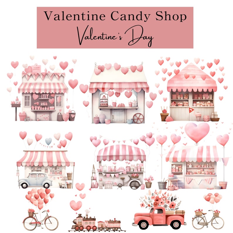 Valentine Shop Clipart, Valentine Candy PNG, Teddy Bear Love PNG, Heart ...