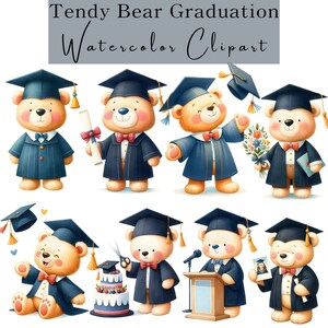 Teddy Bear Graduation Watercolor Clipart, Instant Digital Download ...