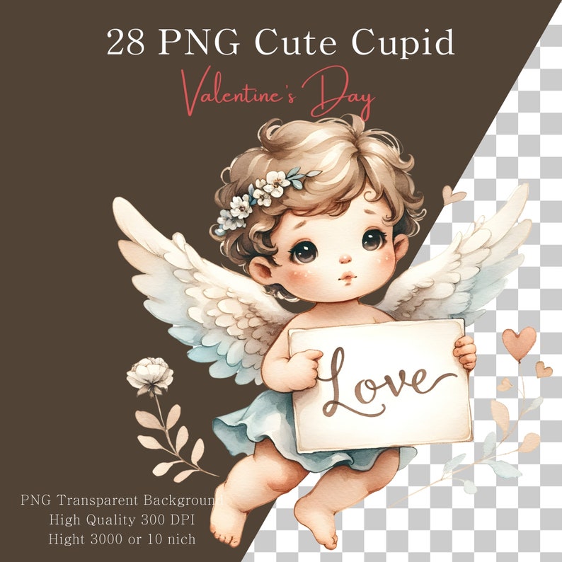 Cute Cupid Clipart Valentine, Valentine Watercolor Clipart, Valentines ...
