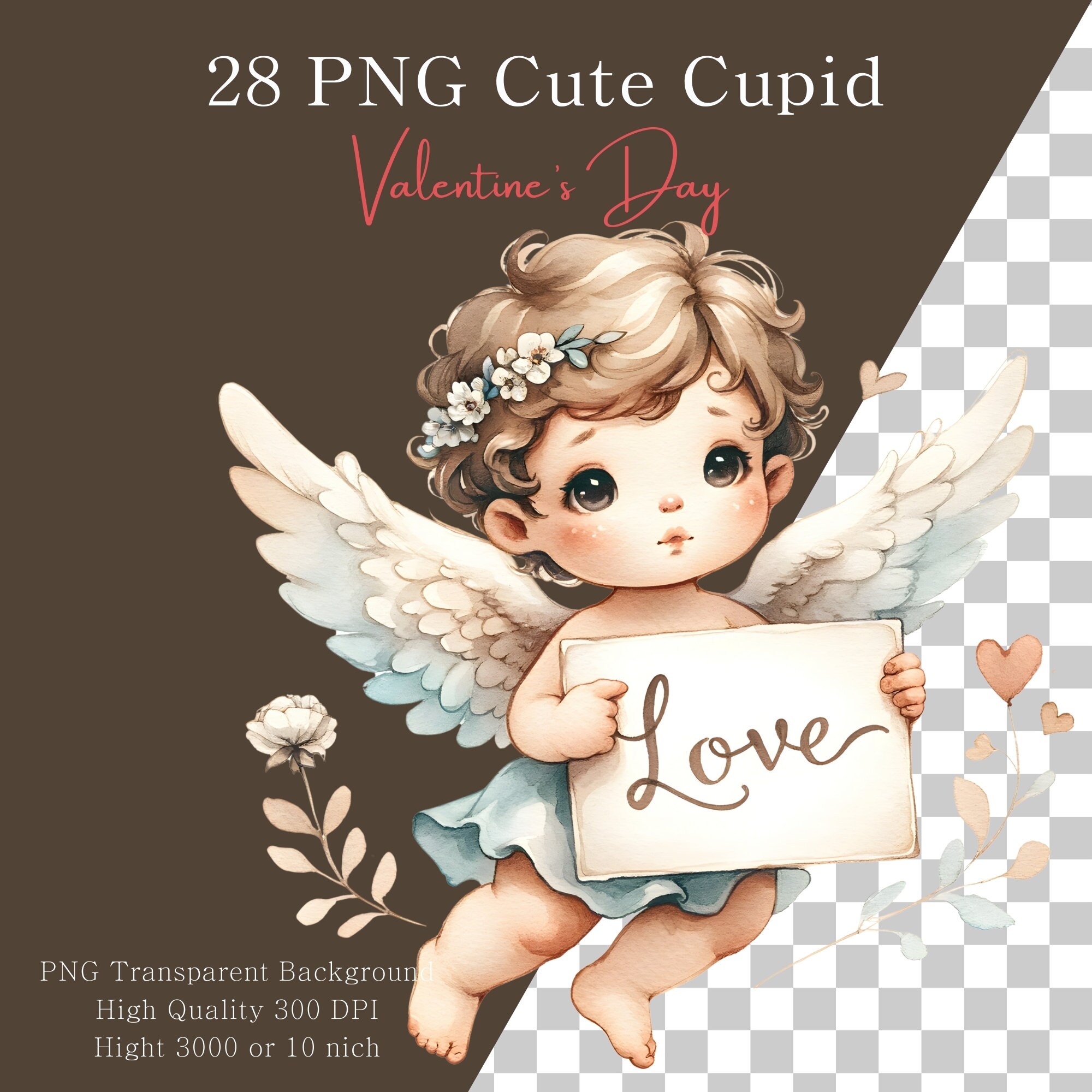 Cute Cupid Clipart Valentine, Valentine Watercolor Clipart, Valentines ...