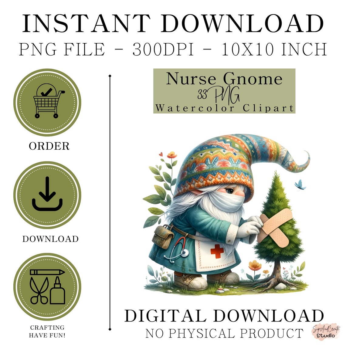 Nurse Gnome Watercolor Clipart: Gnome Doctor PNG, Nursing Nursery Art ...
