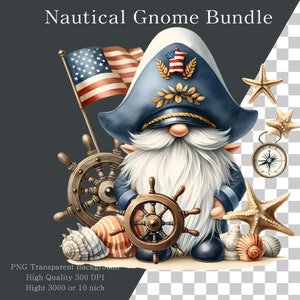 Nautical Gnome Watercolor Clipart, Digital Download, Sea-themed Gnome ...