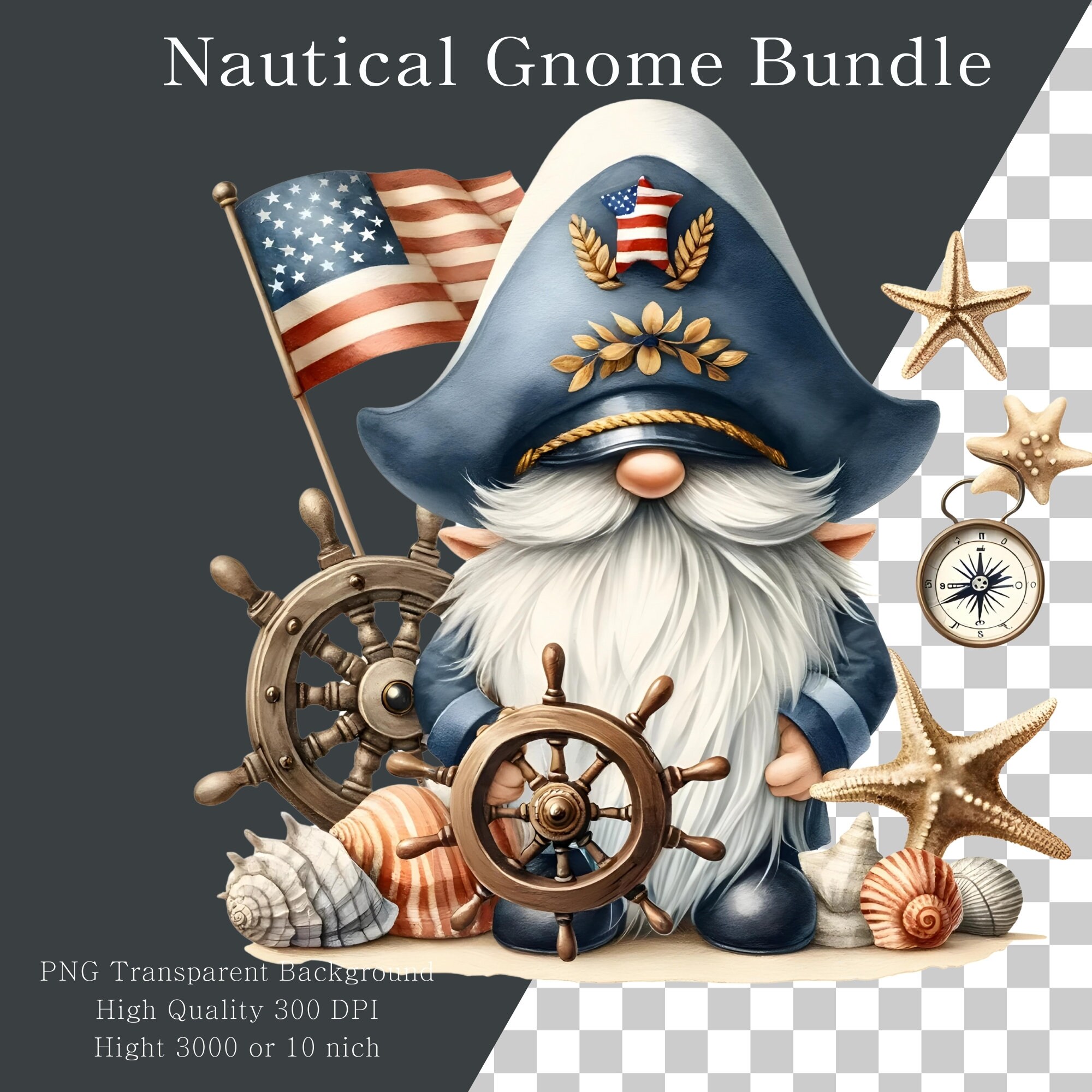 Nautical Gnome Watercolor Clipart, Digital Download, Sea-themed Gnome ...