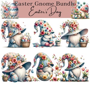 Easter Gnome Clipart Bundle, Watercolor Spring Flower, Digital Download ...