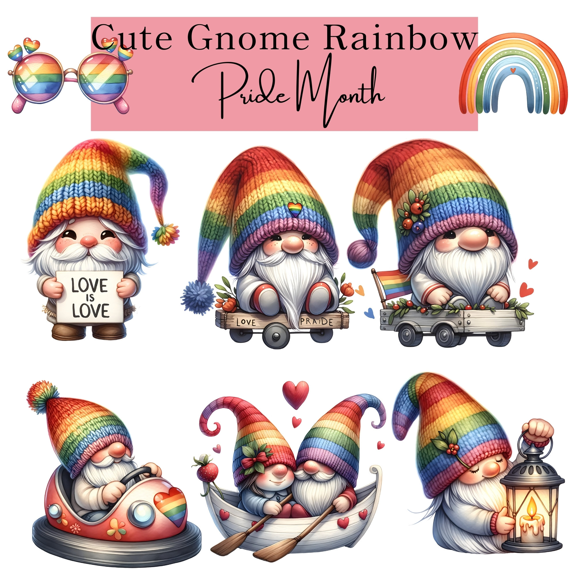 Pride Gnome Watercolor Clipart, Gnome Pride Month, LGBTQ Gnome, Couple ...