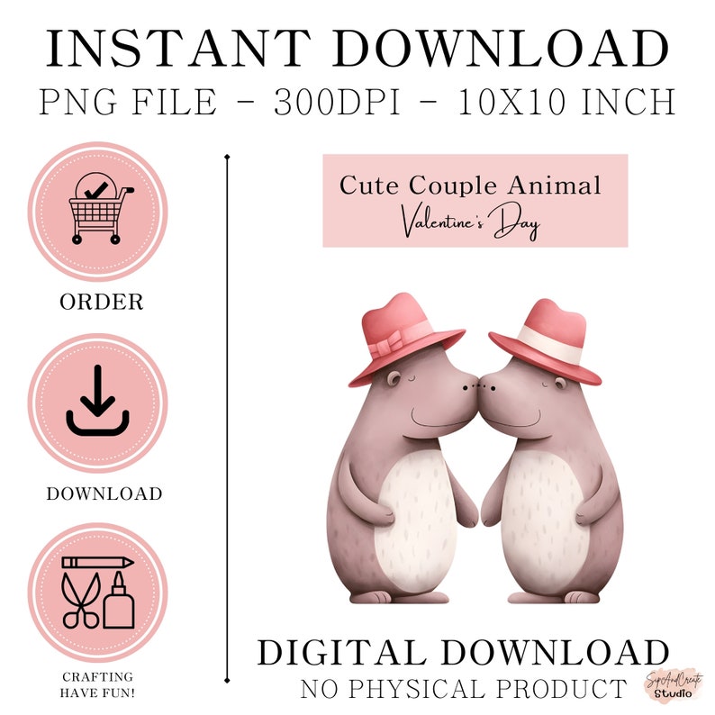 Animal Couple Clipart, Animal Watercolor Clipart, Animal Valentine PNG ...