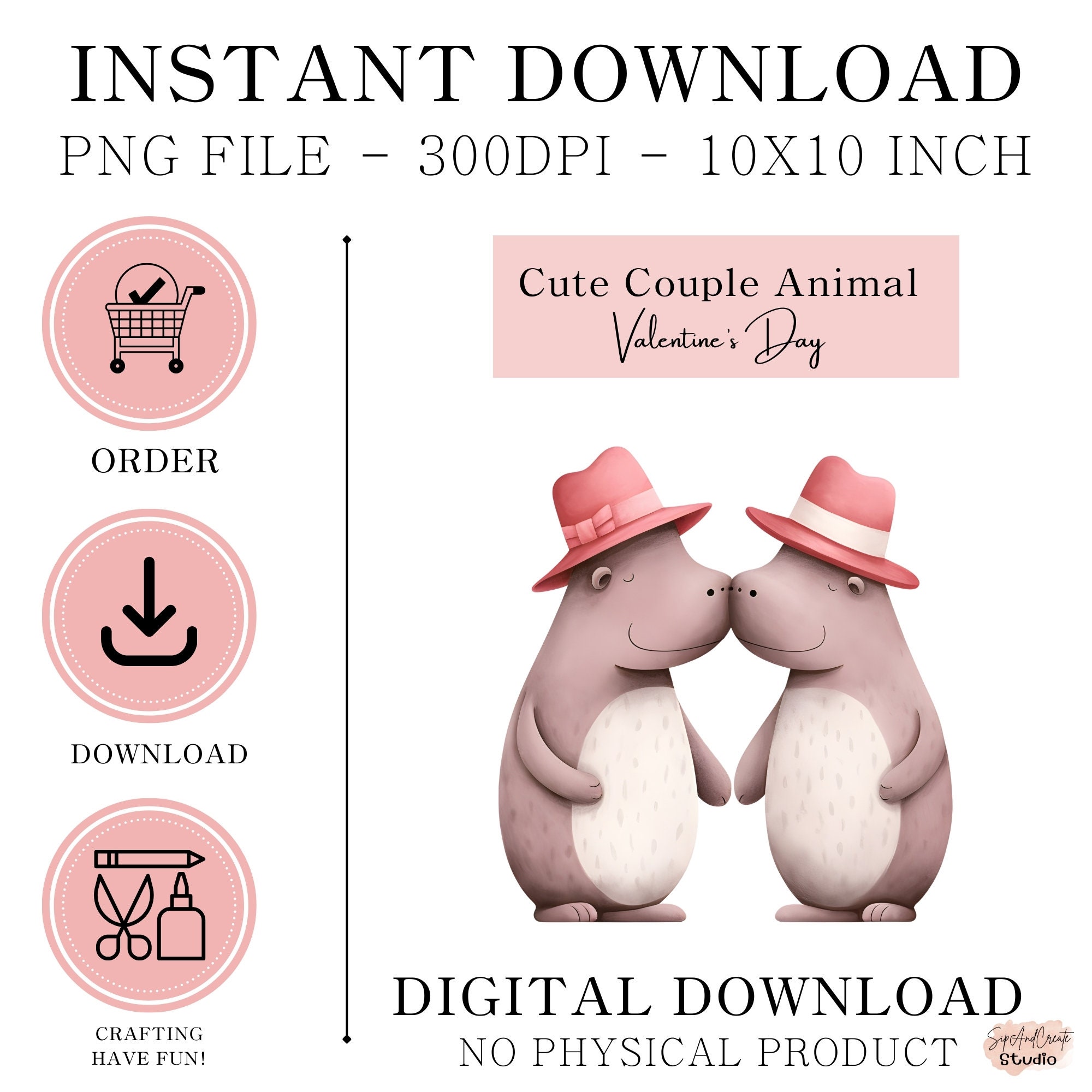 Animal Couple Clipart, Animal Watercolor Clipart, Animal Valentine PNG ...