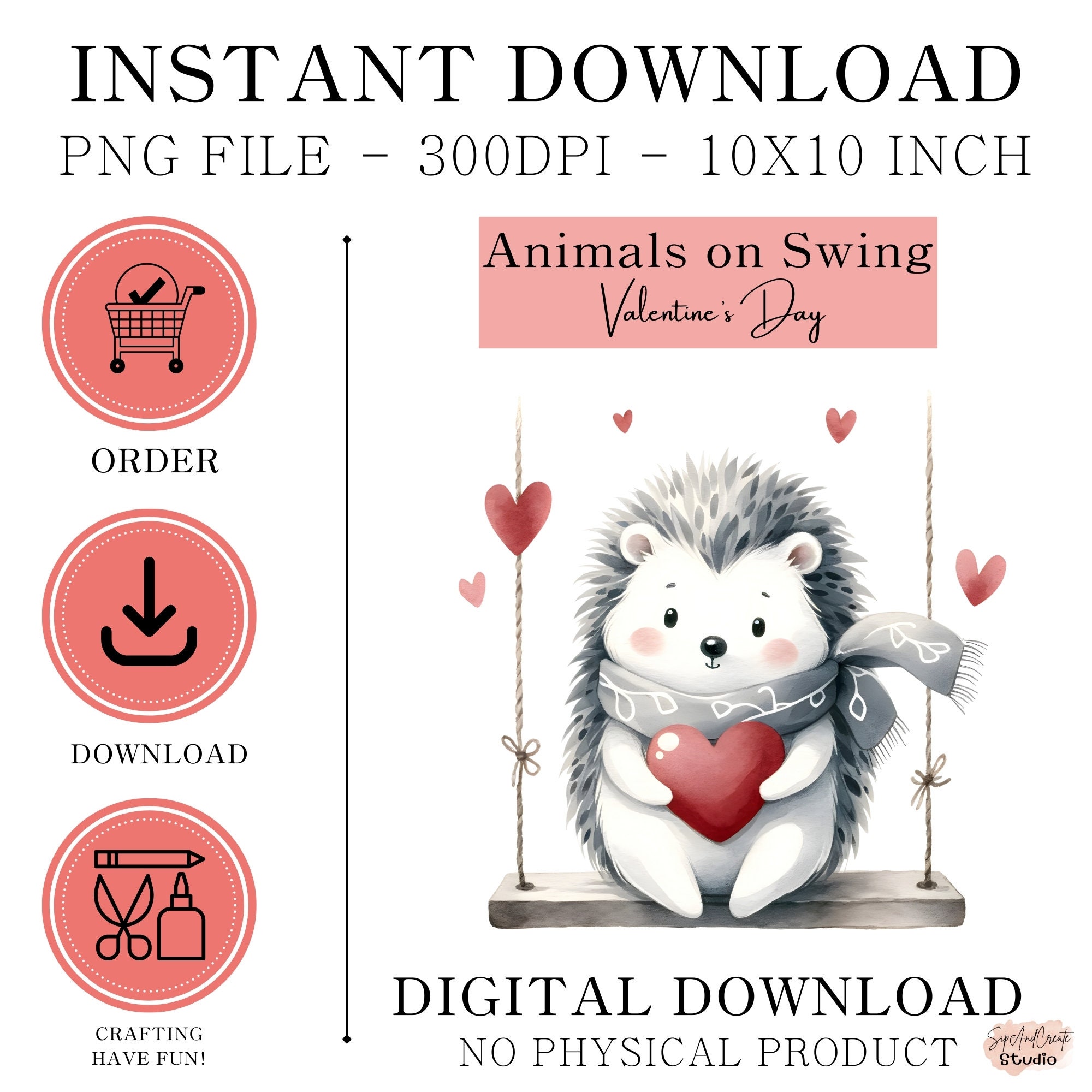Valentines Animals on Swings Collection Clipart, Animal Watercolor PNG ...