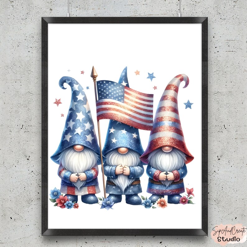 Fourth of July Gnome Clipart, Patriotic Watercolor Gnomes Digital ...