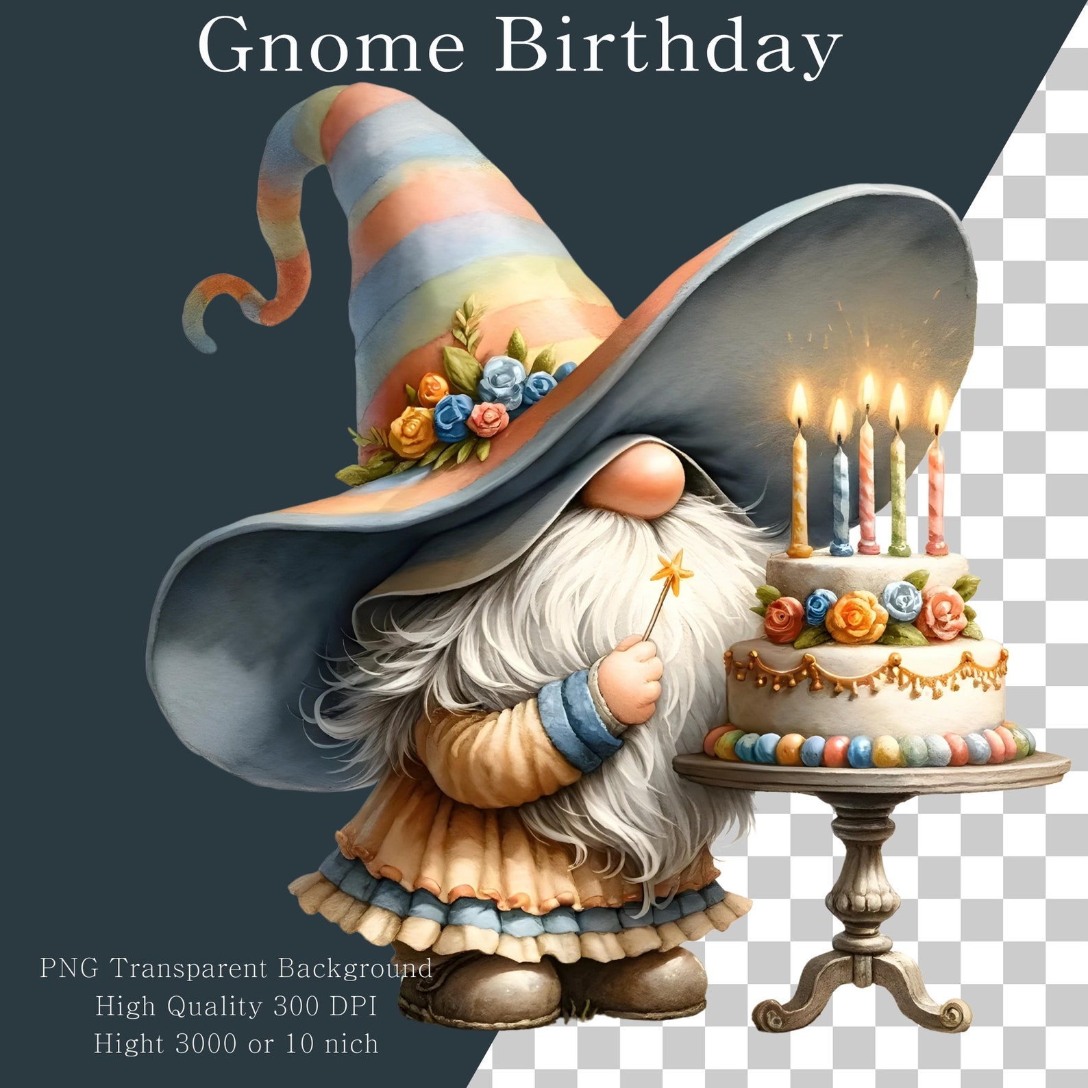 Gnome Birthday Clipart, Watercolor Gnome Party Digital Download, Kids ...