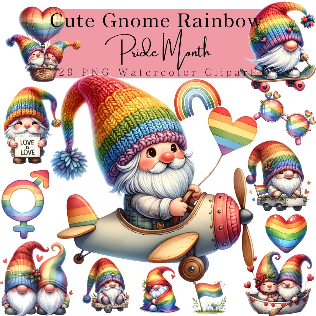 Pride Gnome Watercolor Clipart, Gnome Pride Month, LGBTQ Gnome, Couple ...