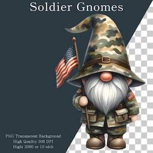 Patriotic Soldier Gnome Graphics, 4th of July Gnome Clipart, Watercolor ...