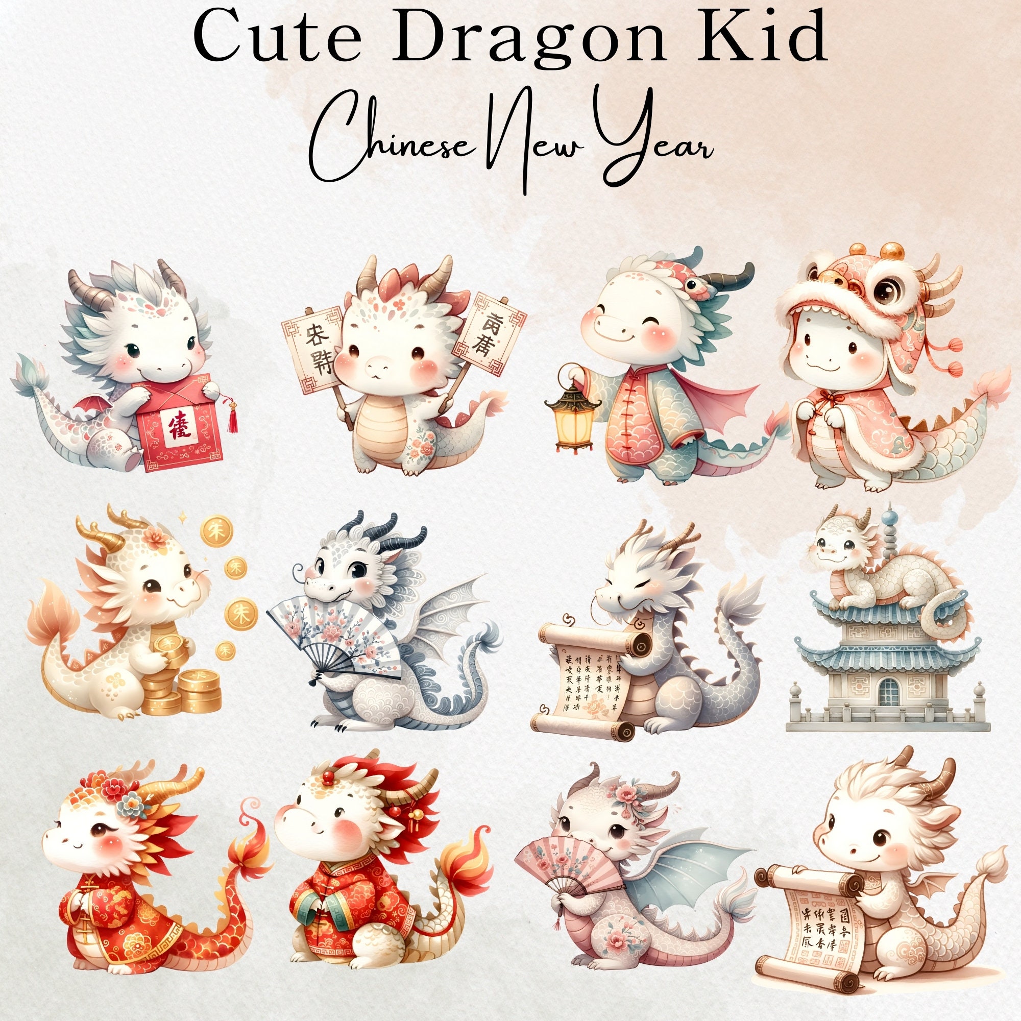 Cute Dragon Clipart, Dragon Kids, Dragon Watercolor Clipart, Blossoms ...