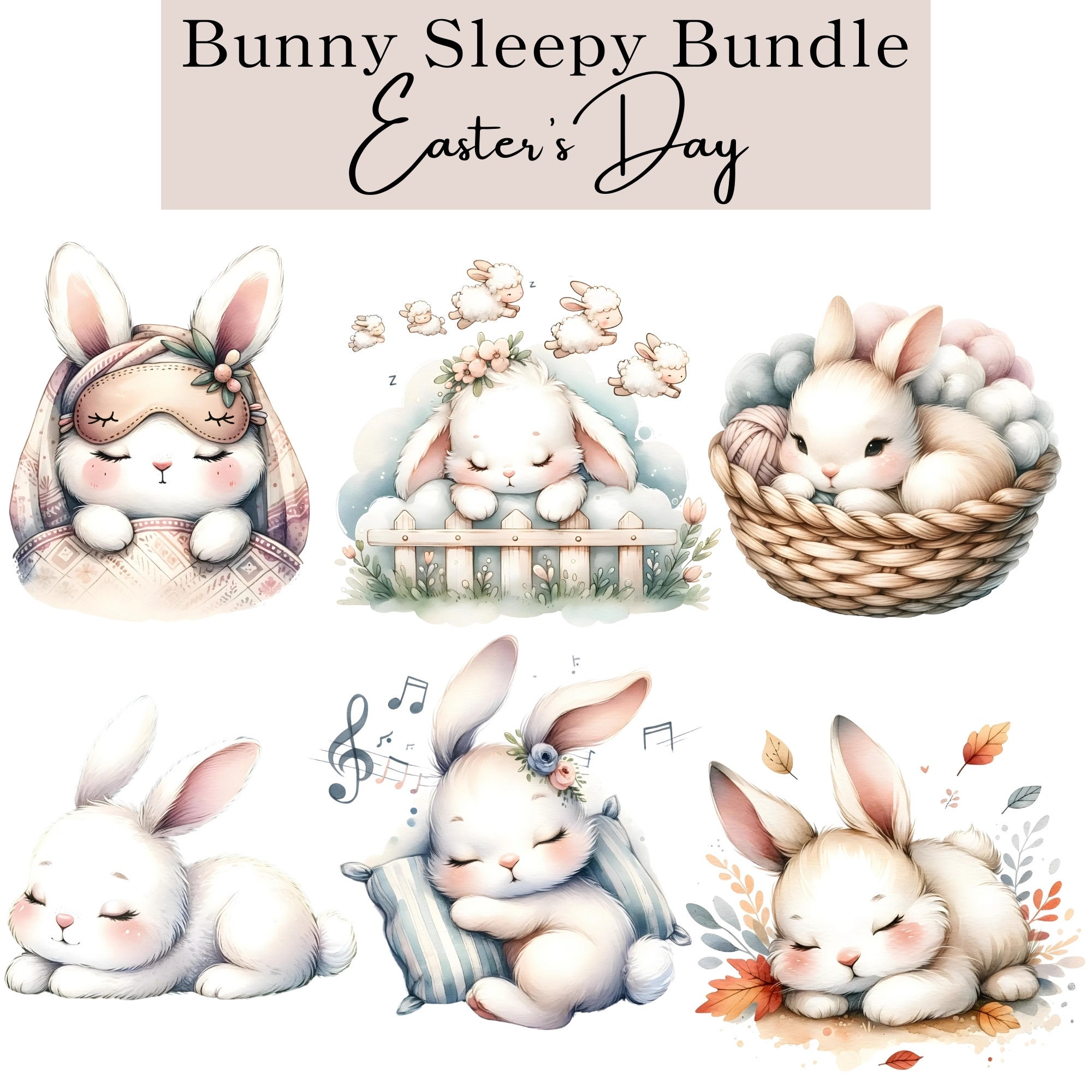 Sleepy Bunny Watercolor Clipart, Bunnies Baby Shower, Easter Day ...