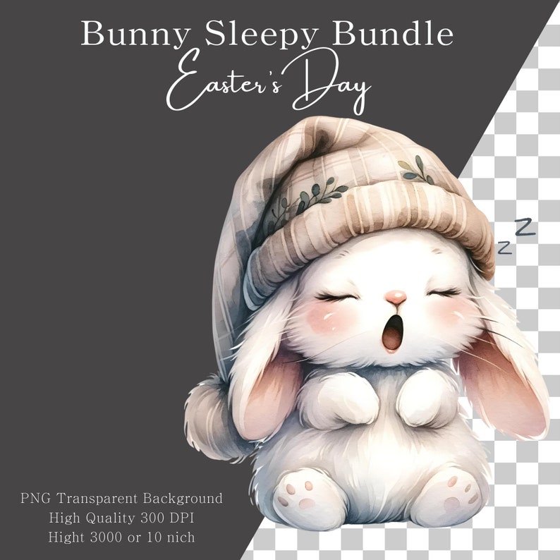 Sleepy Bunny Watercolor Clipart, Bunnies Baby Shower, Easter Day ...