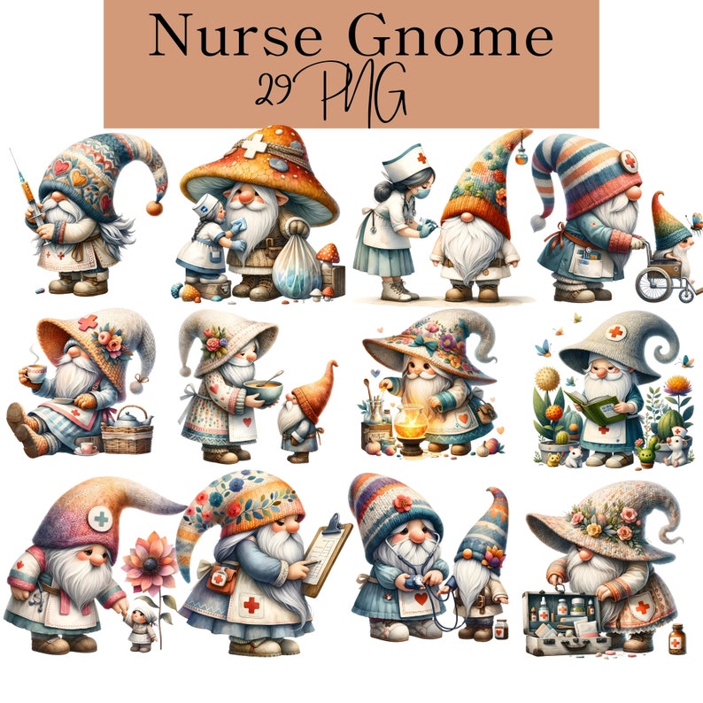 Nurse Gnome Watercolor Clipart: Gnome Doctor PNG, Nursing Nursery Art ...