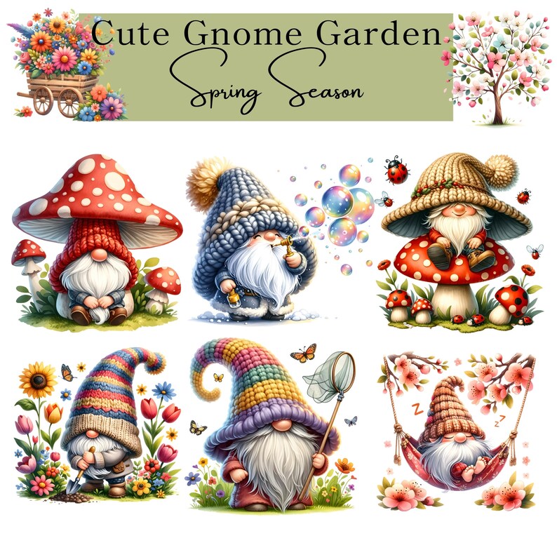 Garden Gnome Watercolor Clipart, Cute Gnomes Digital Art, Printable ...