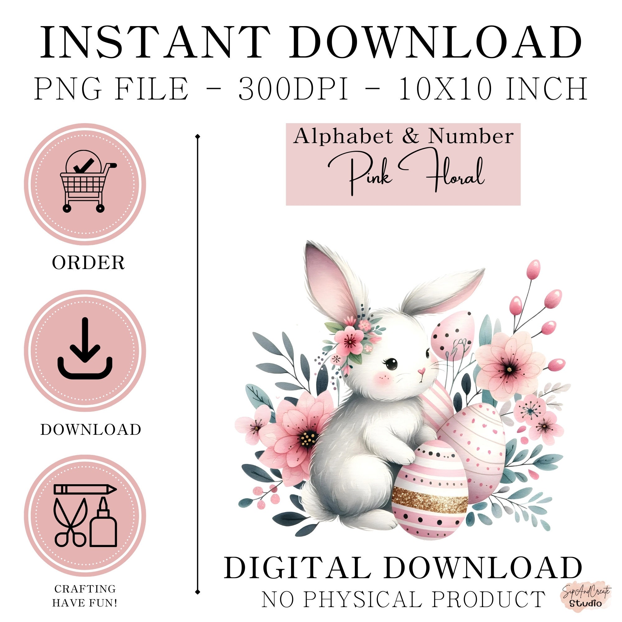 Watercolor Floral Alphabet Clipart: Easter Bunny, ABC Numbers (digital ...