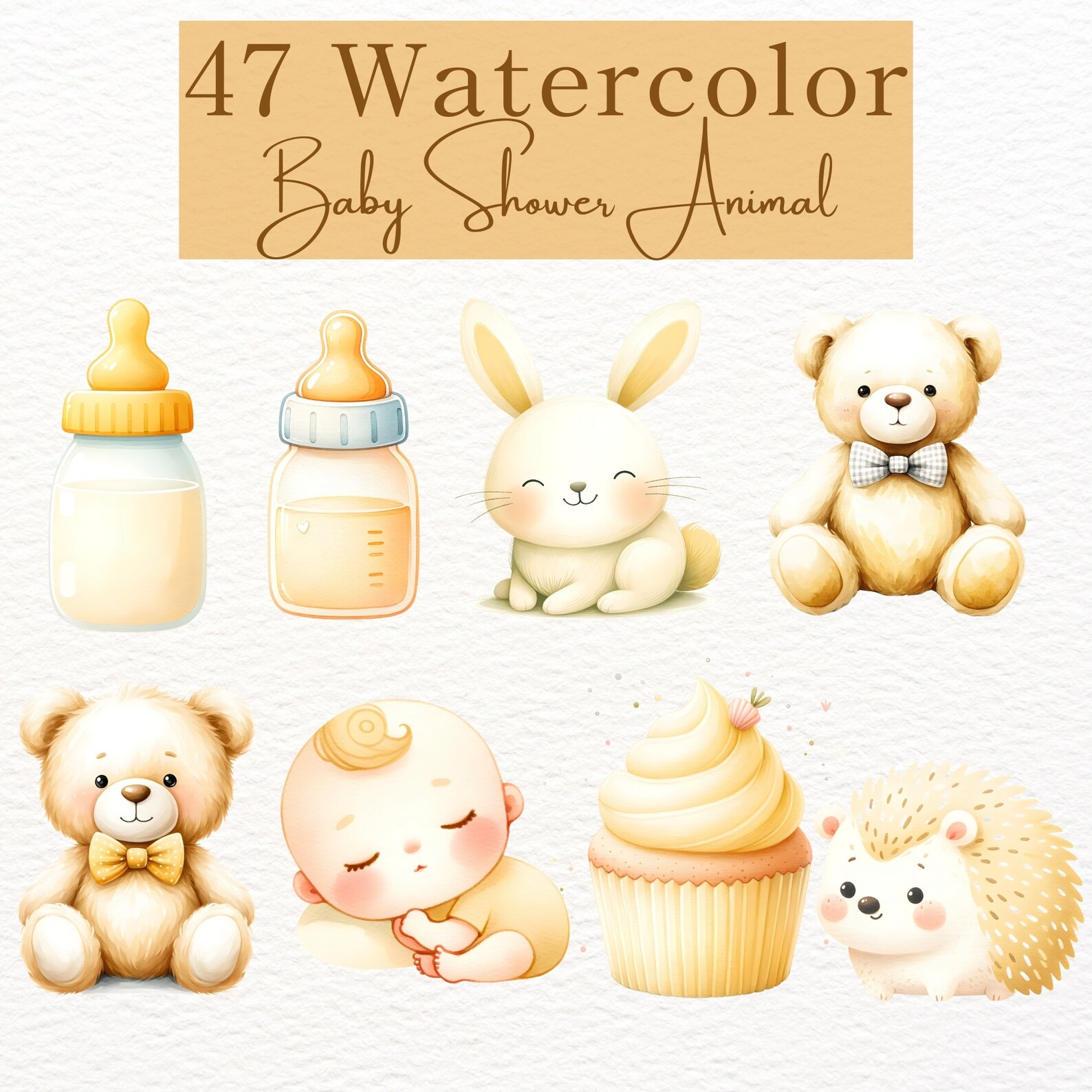 Baby Shower Watercolor Clipart, Baby Milestone PNG, Elephant Baby ...