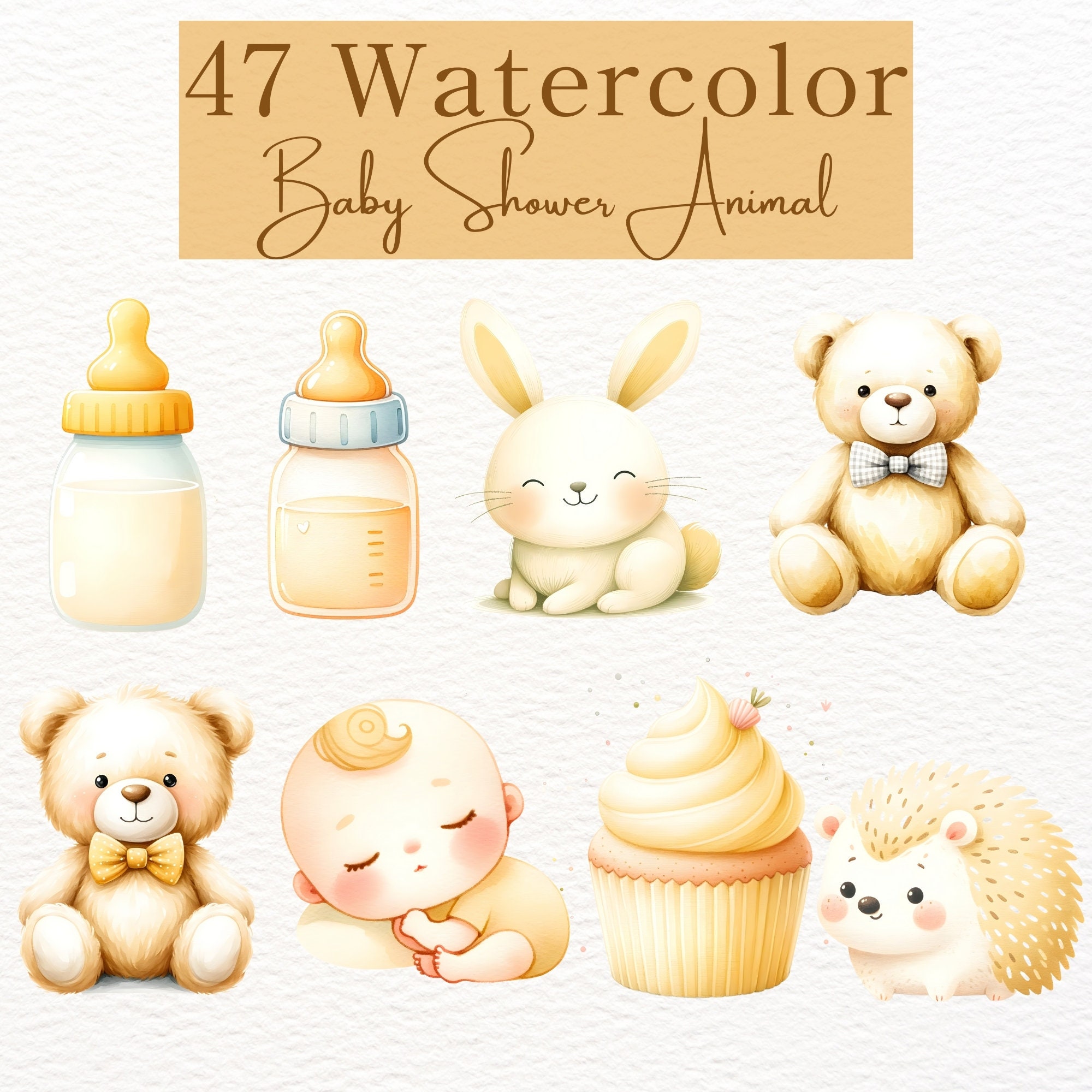 Baby Shower Watercolor Clipart, Baby Milestone PNG, Elephant Baby ...