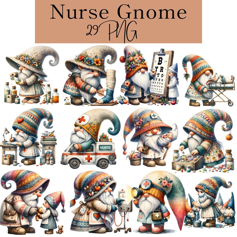Nurse Gnome Watercolor Clipart: Gnome Doctor PNG, Nursing Nursery Art ...