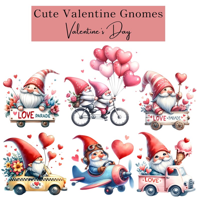 Cute Gnome Valentine, Gnome Clipart PNG, Gnome Watercolor, Valentines ...