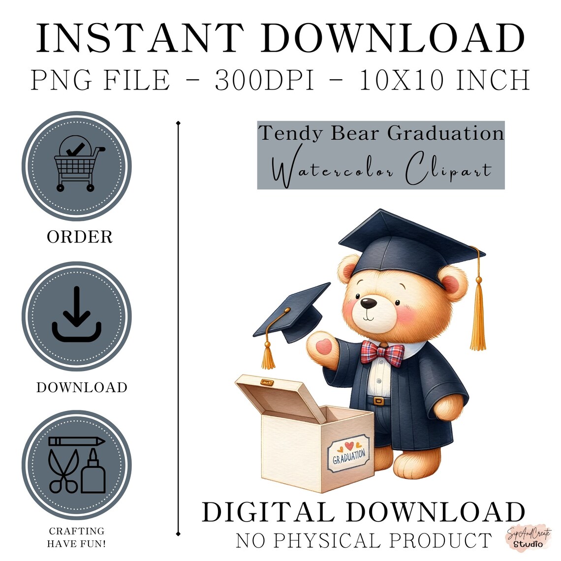 Teddy Bear Graduation Watercolor Clipart, Instant Digital Download ...