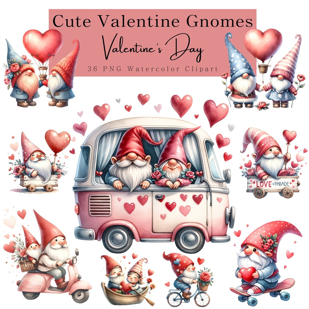 Cute Gnome Valentine, Gnome Clipart PNG, Gnome Watercolor, Valentines ...