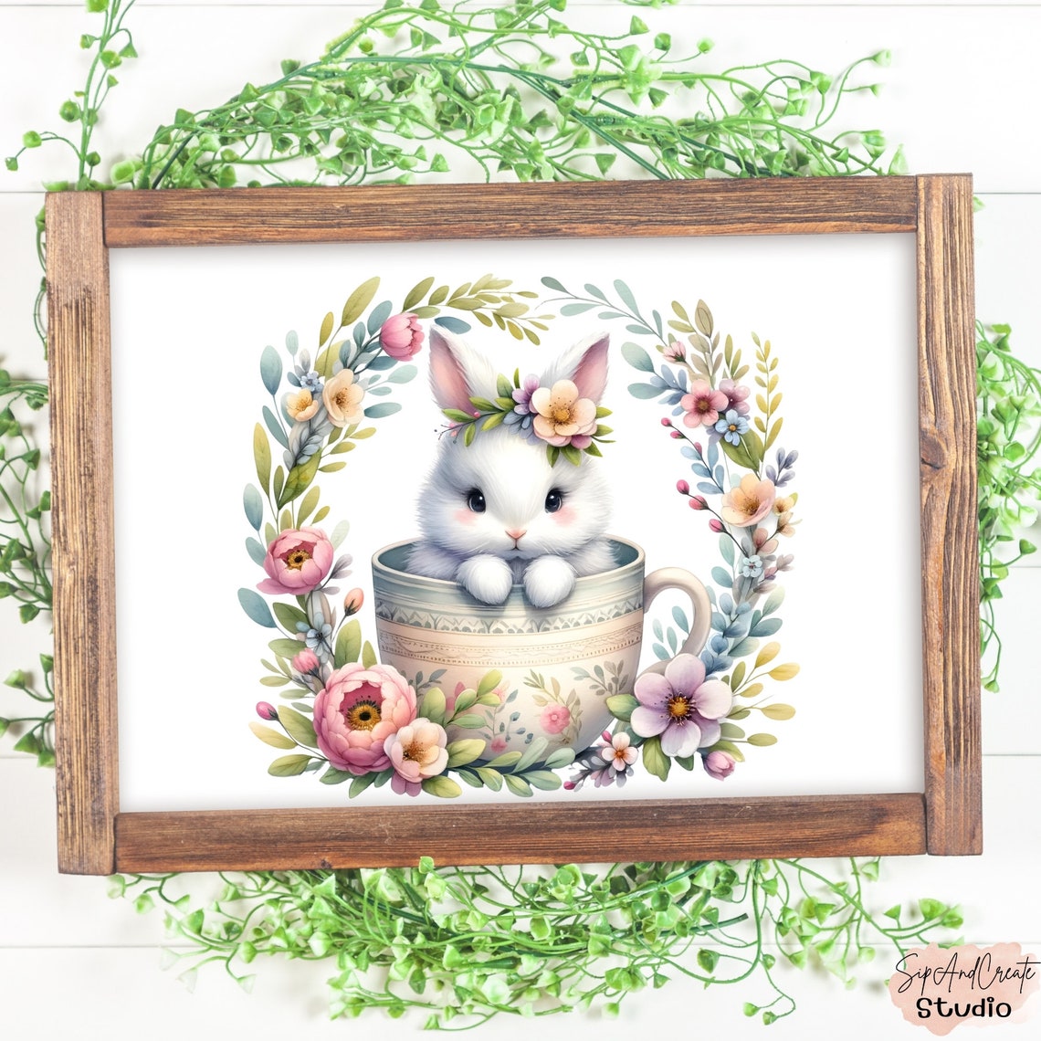 Easter Bunny Coffee Mug Clipart, Rabbit Watercolor Clipart, Garden ...