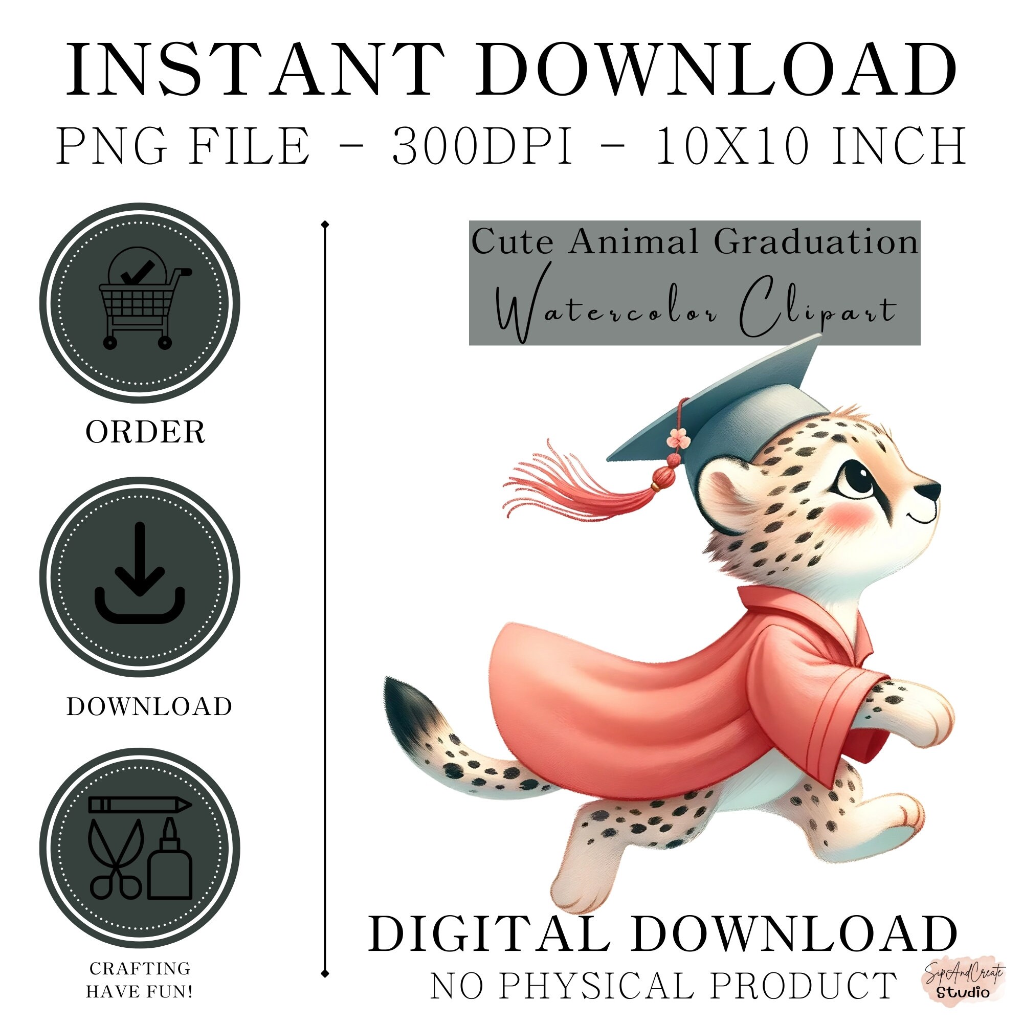 Cute Animal Graduation Clipart, Watercolor Nursery Decor for Preschool ...