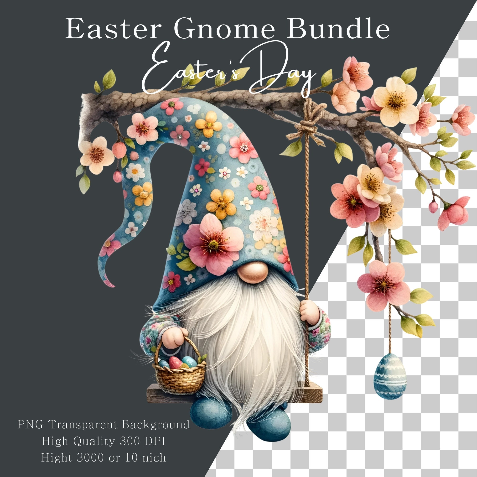 Easter Gnome Clipart Bundle, Watercolor Spring Flower, Digital Download ...