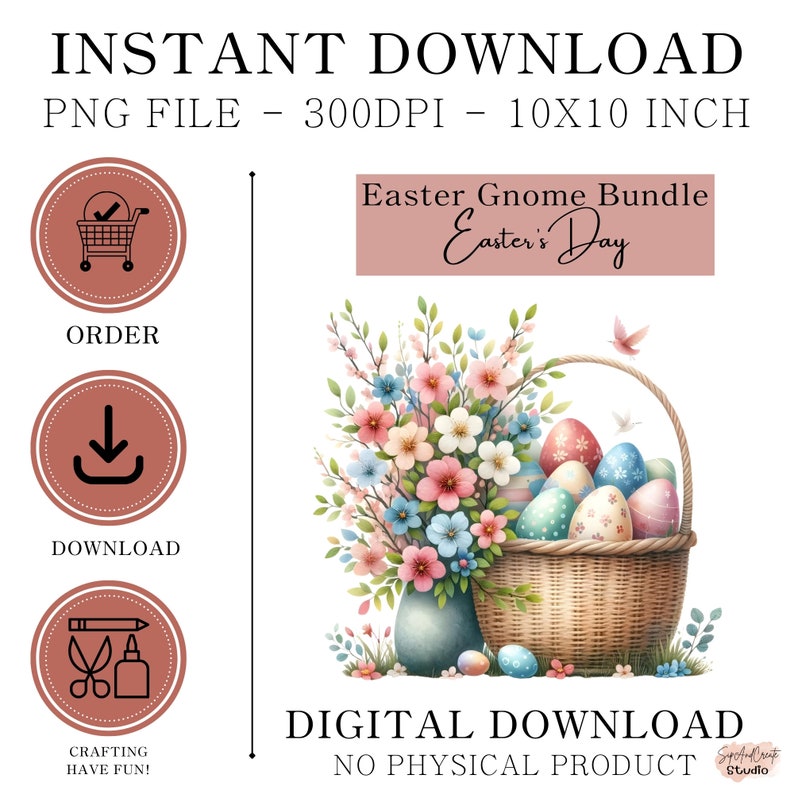 Easter Gnome Clipart Bundle, Watercolor Spring Flower, Digital Download ...
