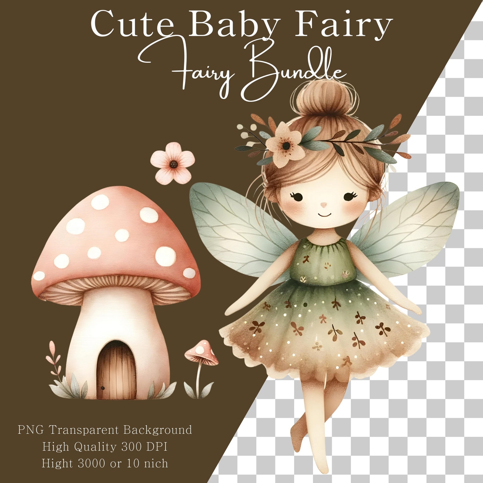 Cute Baby Fairy Clipart, Adorable Fairy House, Watercolor Fairy Digital ...
