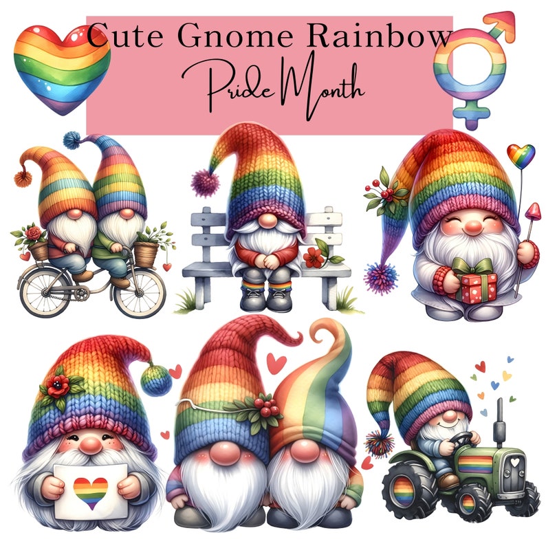 Pride Gnome Watercolor Clipart, Gnome Pride Month, LGBTQ Gnome, Couple ...