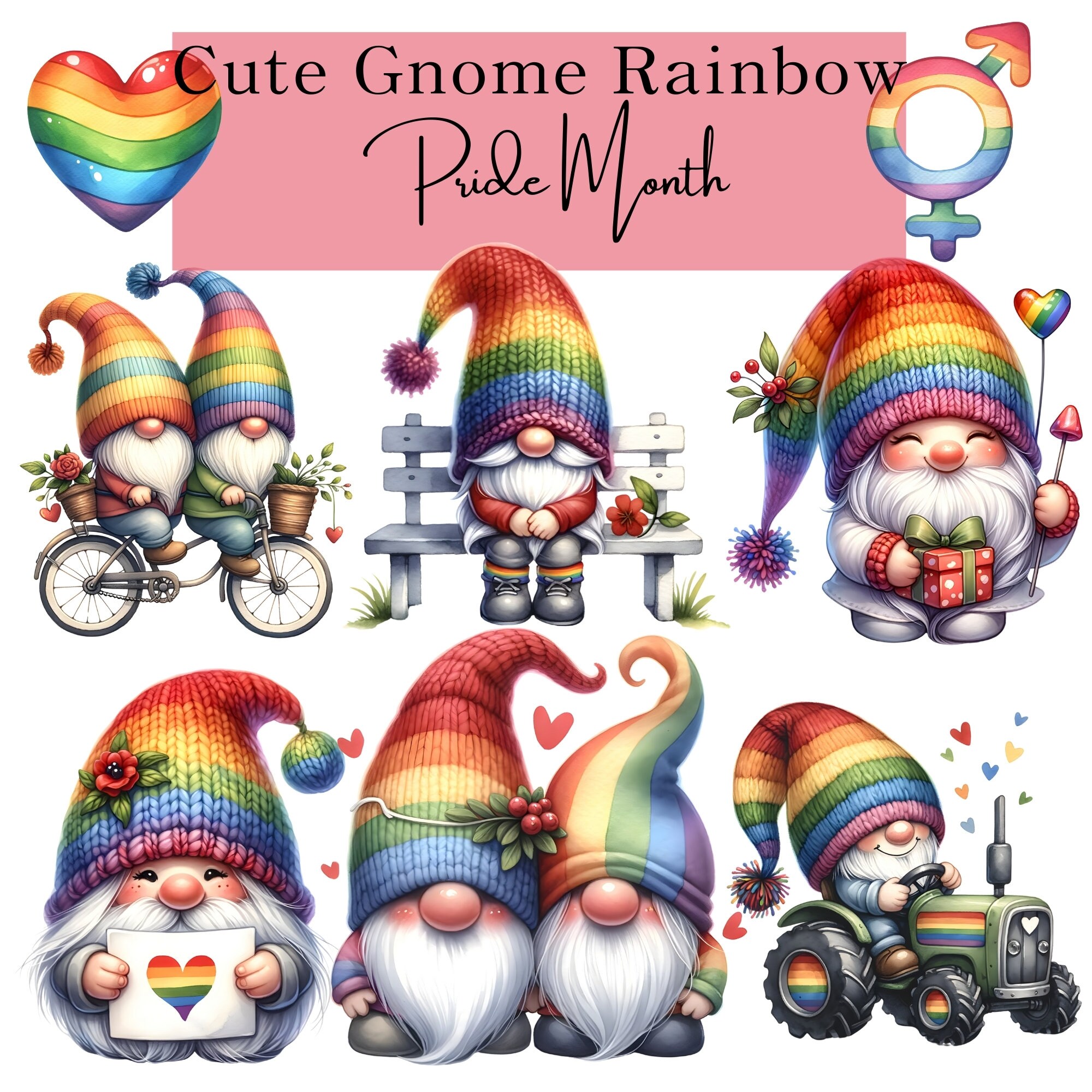 Pride Gnome Watercolor Clipart, Gnome Pride Month, LGBTQ Gnome, Couple ...