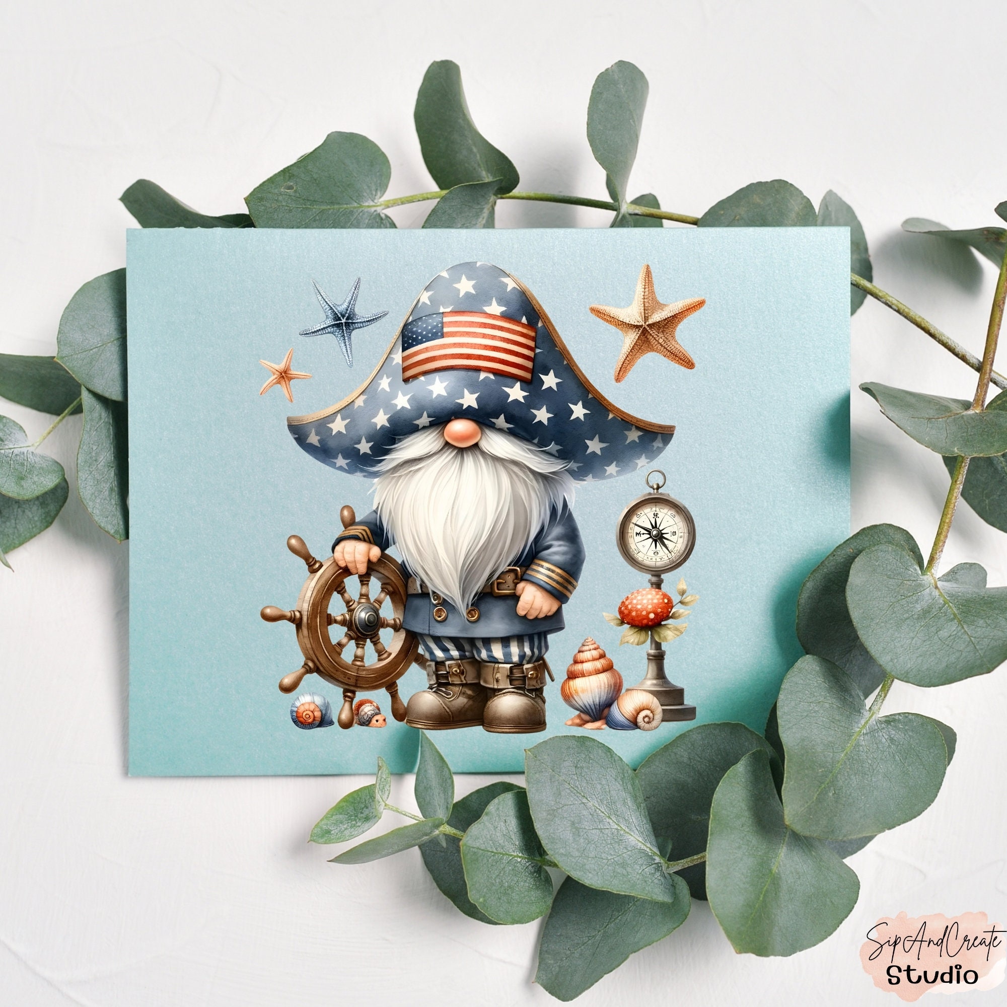 Nautical Gnome Watercolor Clipart, Digital Download, Sea-themed Gnome ...