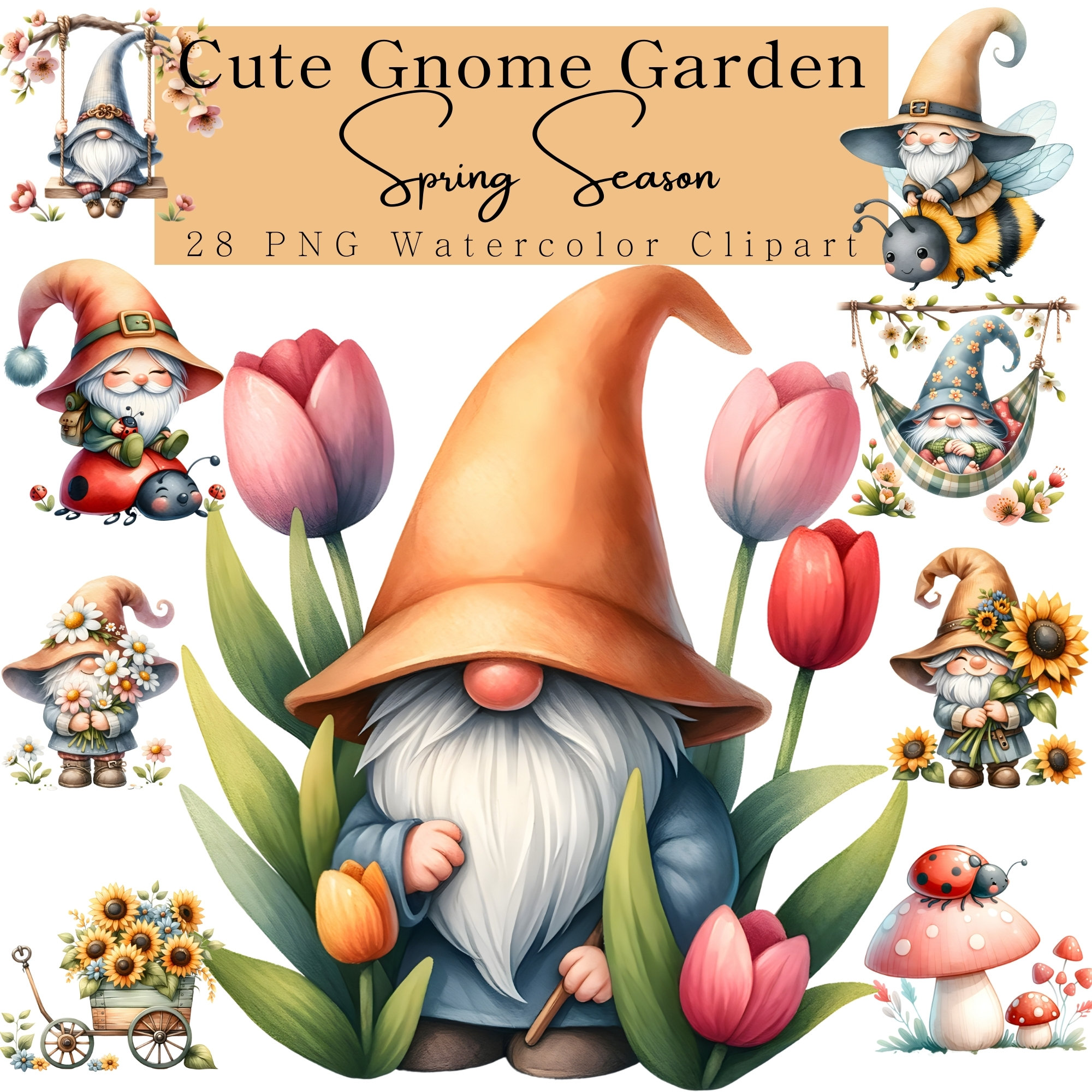 Garden Gnome Watercolor Clipart, Cute Gnomes Digital Art, Printable ...