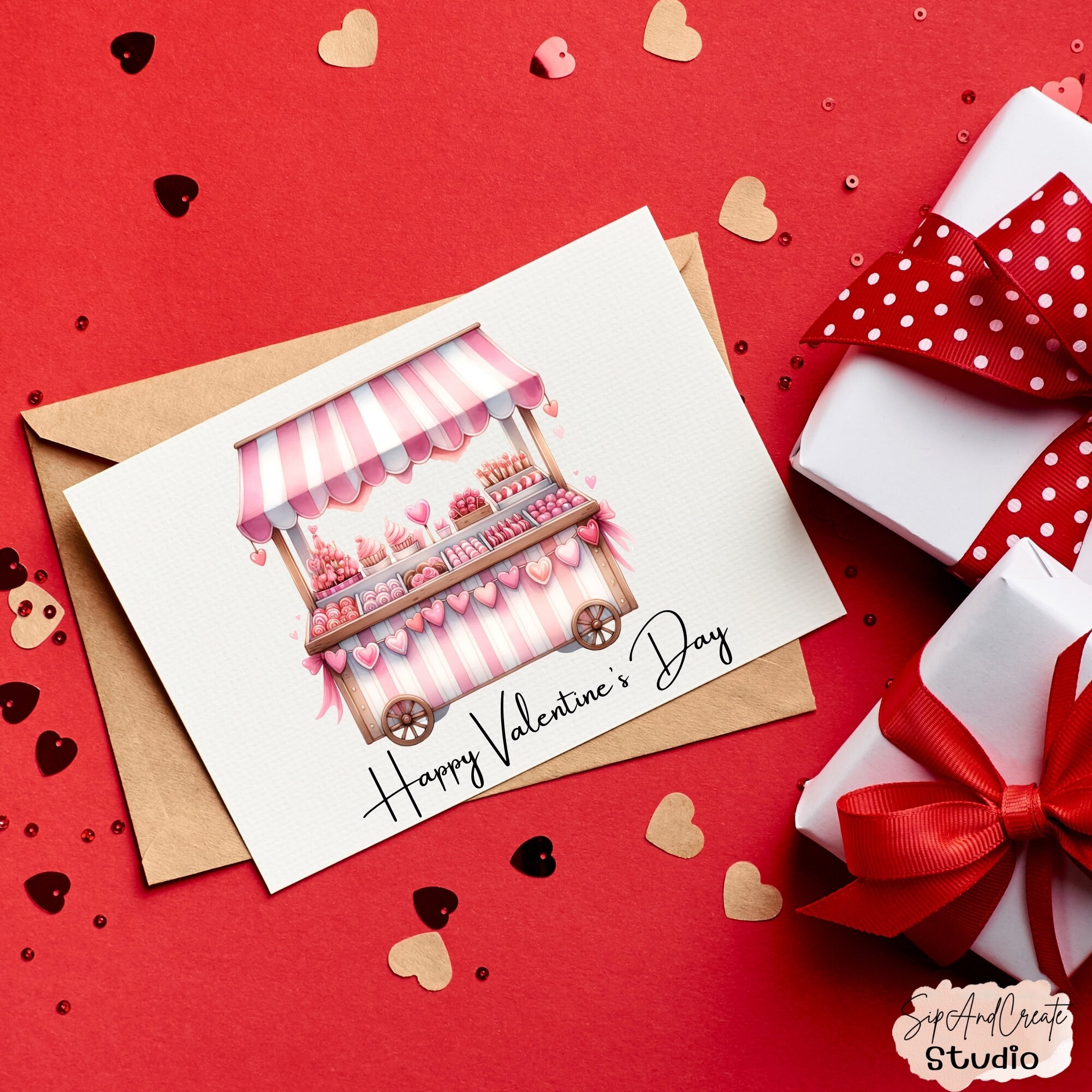 Valentine Candy Shop Watercolor Clipart: Heart Love PNG (digital ...
