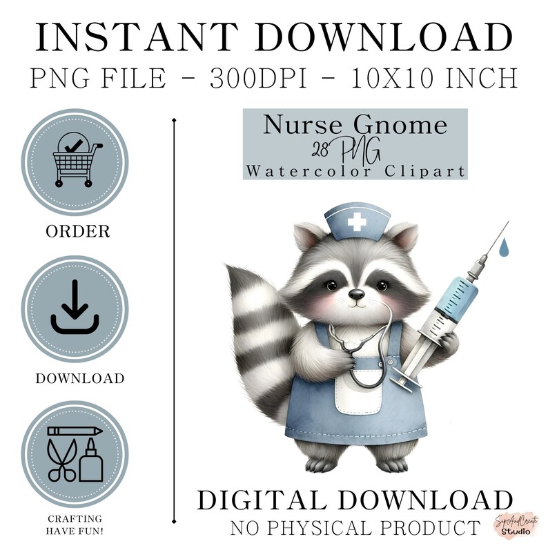 Cute Nurse Animal Clipart, Watercolor Nursing Themed Digital Art ...