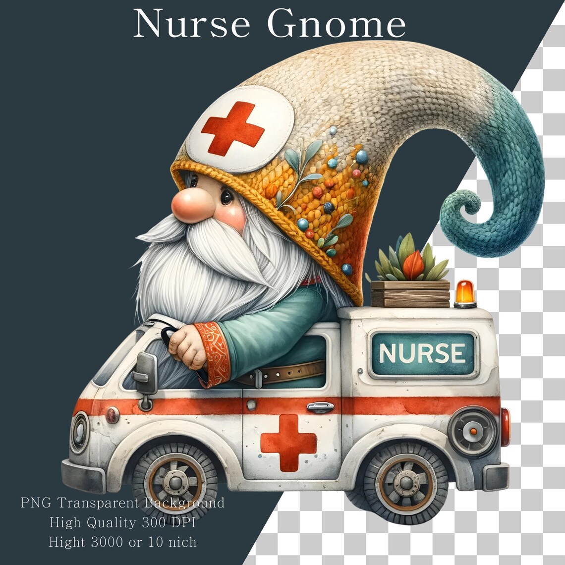 Nurse Gnome Watercolor Clipart: Gnome Doctor PNG, Nursing Nursery Art ...
