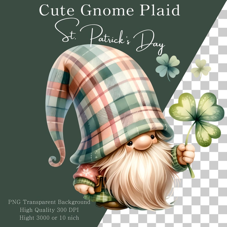 St Patrick's Day Gnomes PNG, Buffalo Plaid Gnomes, Cute Shamrock Clipart, Kids ,irish Festive ...
