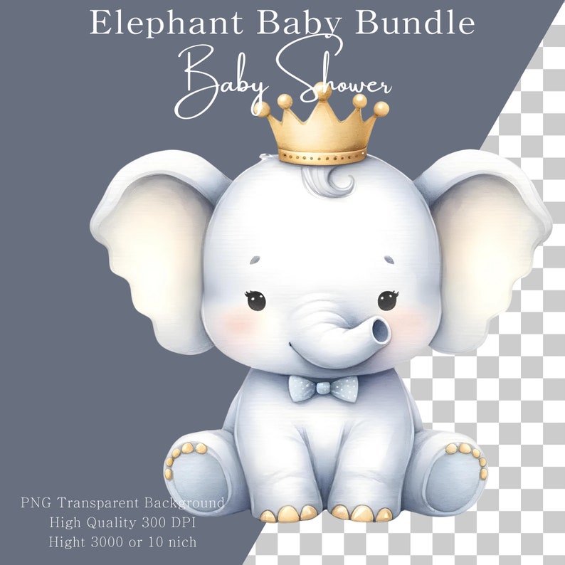 Elephant Baby Shower Clipart, Watercolor Elephant PNG, Balloon Graphics ...
