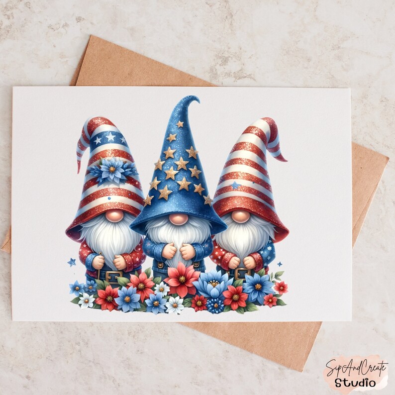Fourth of July Gnome Clipart, Patriotic Watercolor Gnomes Digital ...