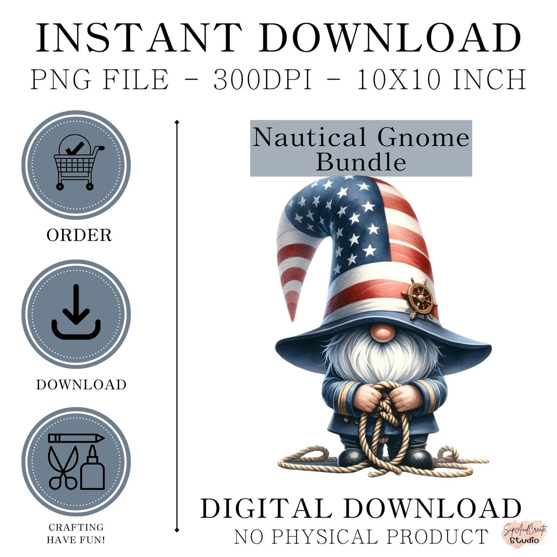 Nautical Gnome Watercolor Clipart, Digital Download, Sea-themed Gnome ...