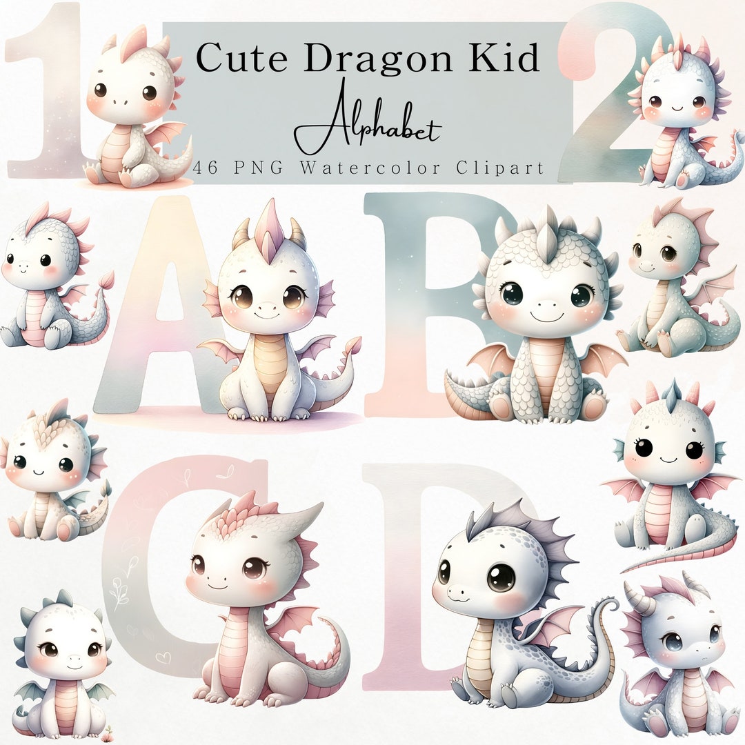 Dragon Alphabet and Numbers Clipart, Cute Dragon Clipart, Dragon ...