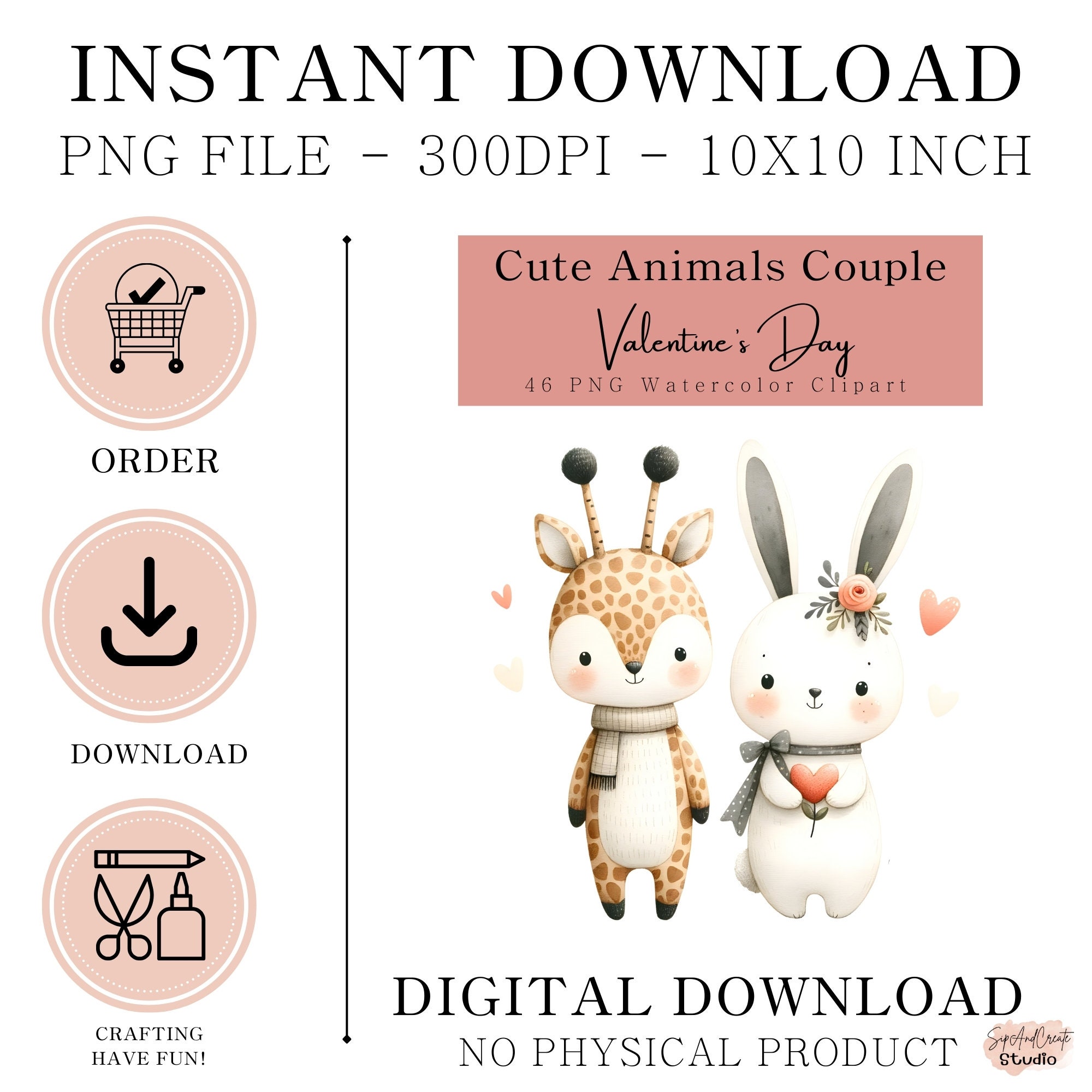 Cute Animals Valentine, Animal Watercolor Clipart, Animal Couple ...