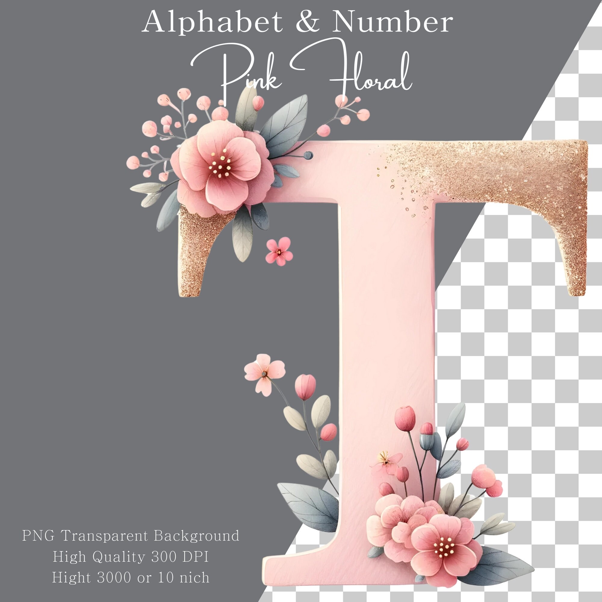 Watercolor Floral Alphabet Clipart: Easter Bunny, ABC Numbers (digital ...